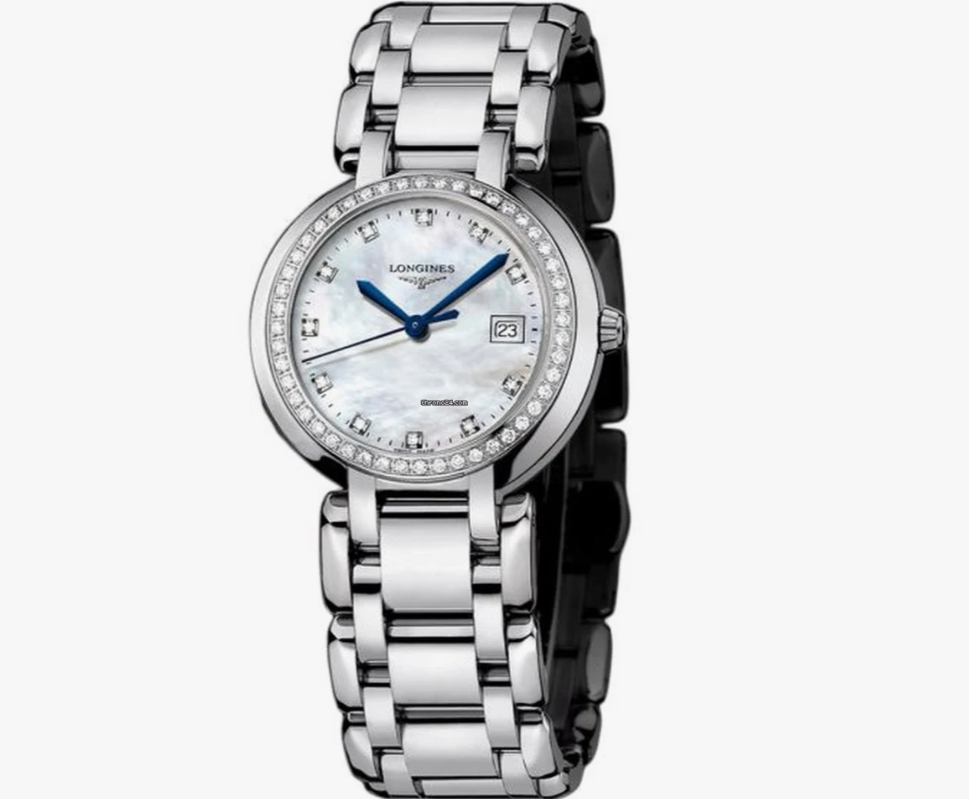 Longines Primaluna 26.5 mm Diamond Bezel Mother of Pearl Diamond Dial ...